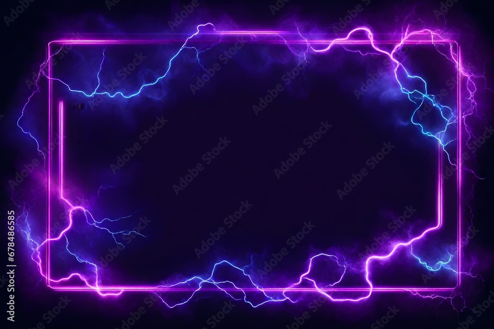 Empty frame decorated with neon purple toxic smoke and lightning ...