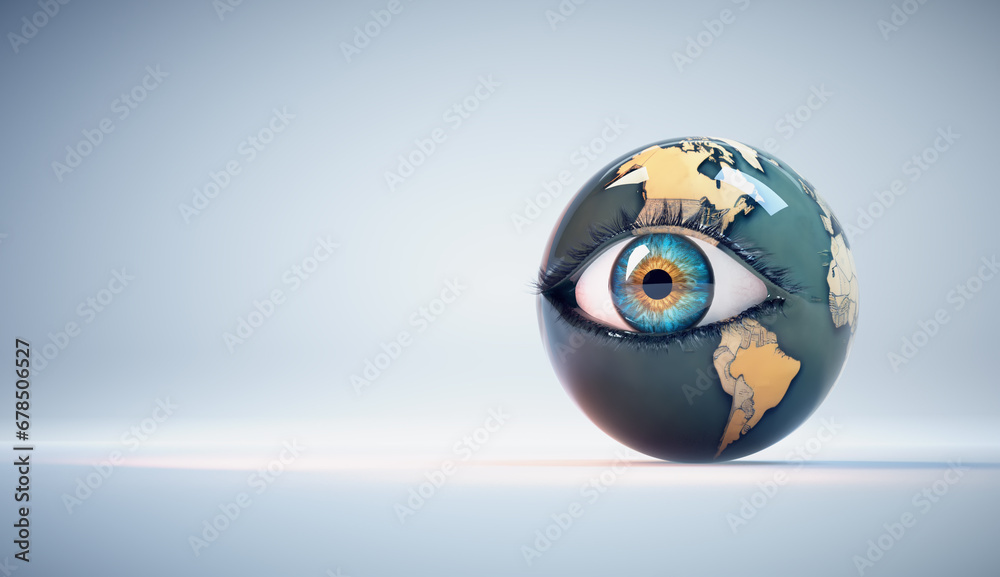 Human eye with earth globe on it in a studio background. Nature and ...