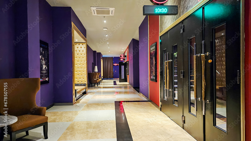 Movie theater entrance Luxury Design. Cinema concept. Lobby of Major ...