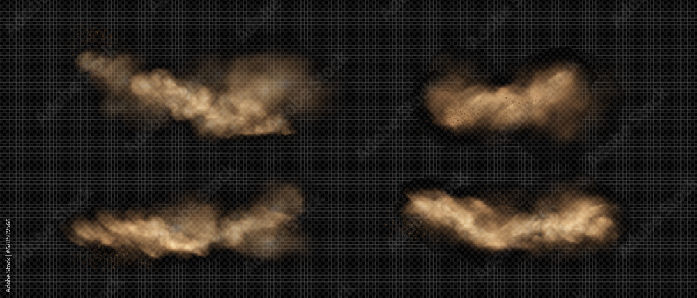 Sand clouds with dust and smoke. Realistic vector illustration set of ...