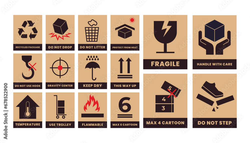 Set of Fragile Symbol Label Collection, Handle with Care Sticker for ...