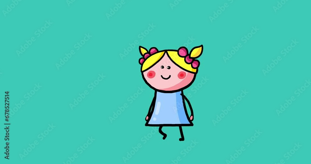 Anka cartoon kid character moves one step green screen black white mask ...