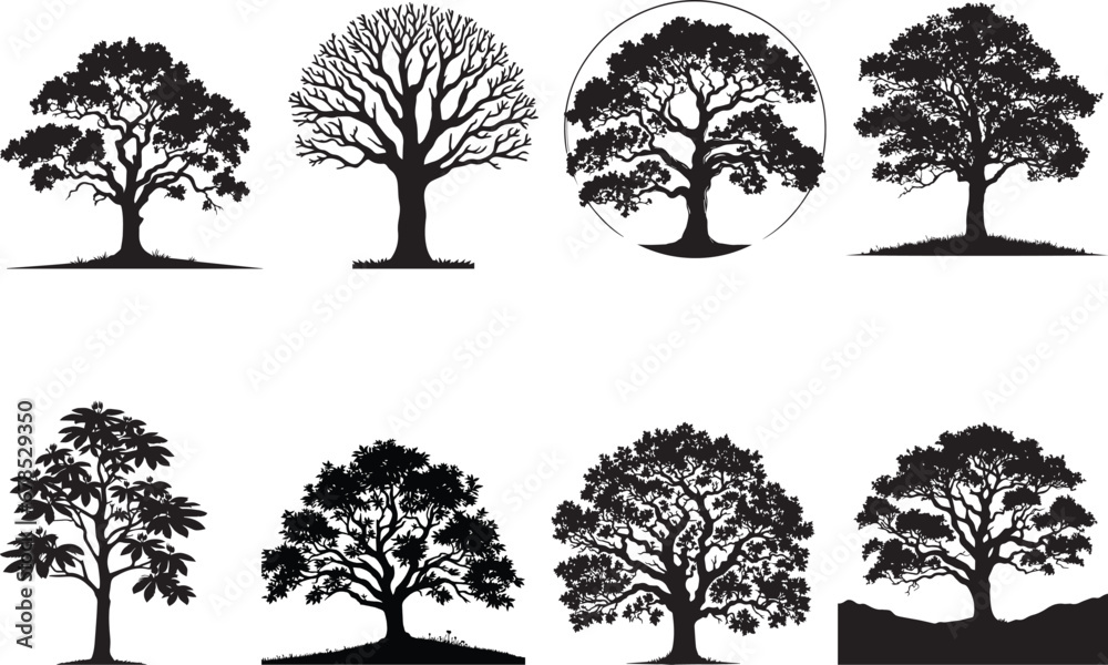 Poster Oak Tree Silhouettes EPS Oak Tree Vector Oak Tree Clipart – Wall ...