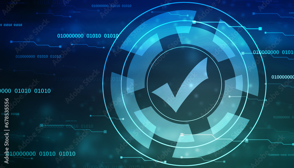 Check mark symbol in digital background, Technology abstract background ...