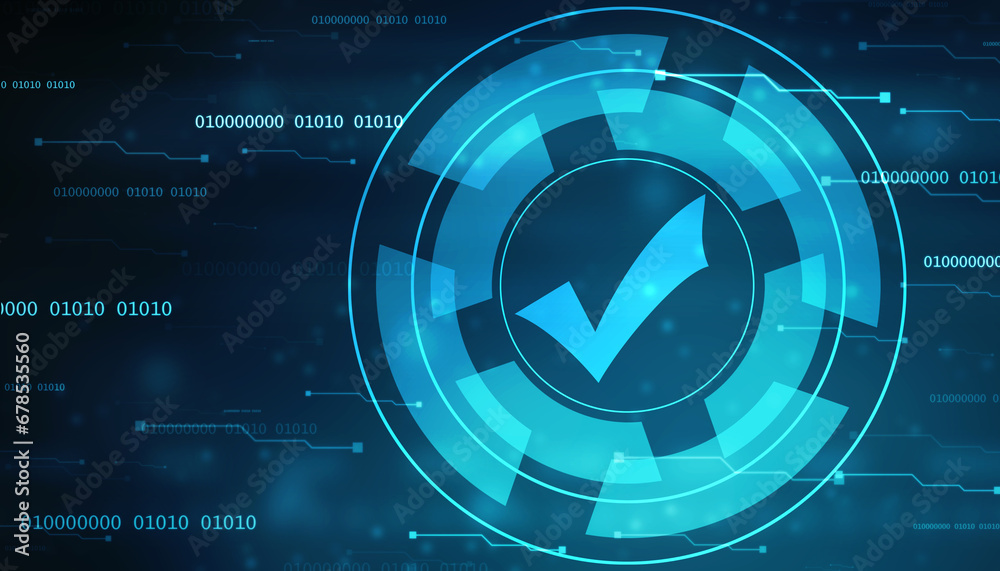 Check mark symbol in digital background, Technology abstract background ...