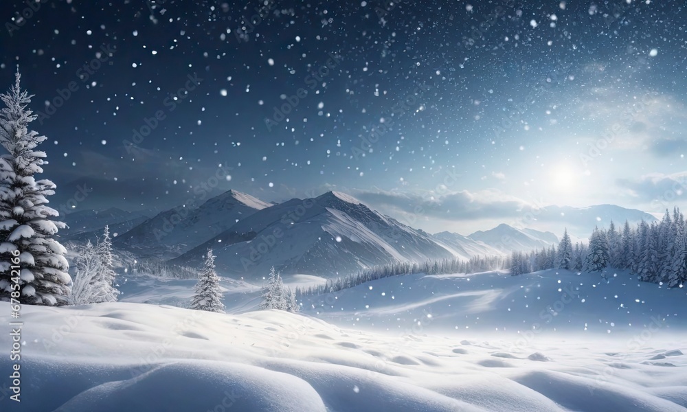 Beautiful ultrawide background image of light snowfall falling over of ...