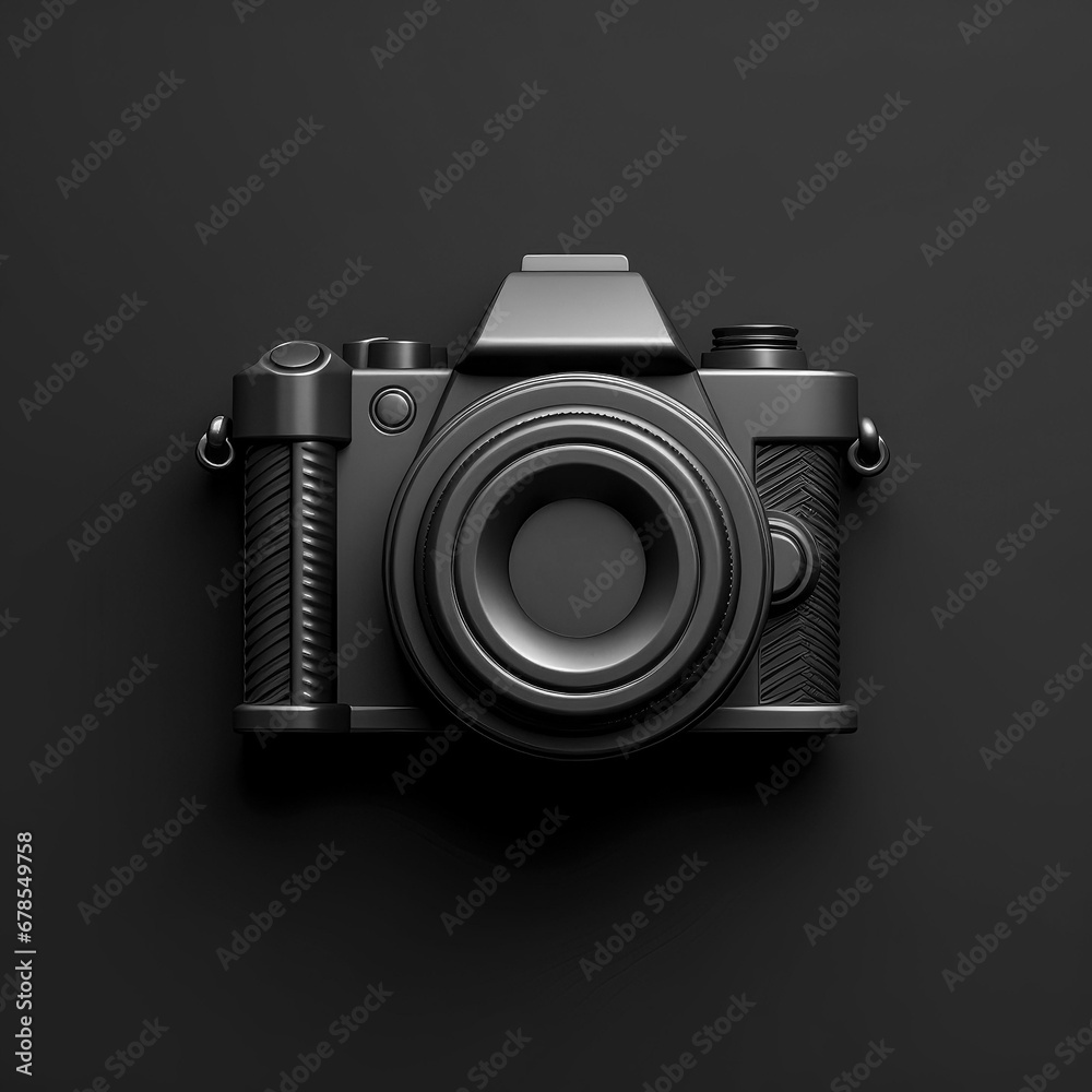 Sleek black camera on a dark background showcasing intricate design ...