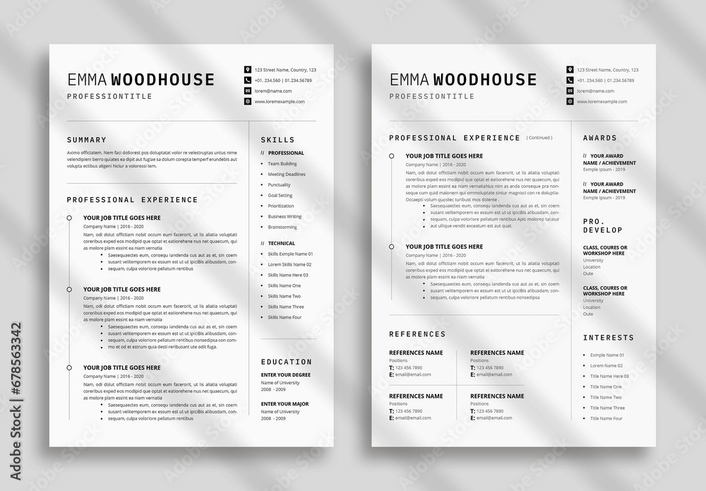 Clean Resume Layout Stock Template | Adobe Stock