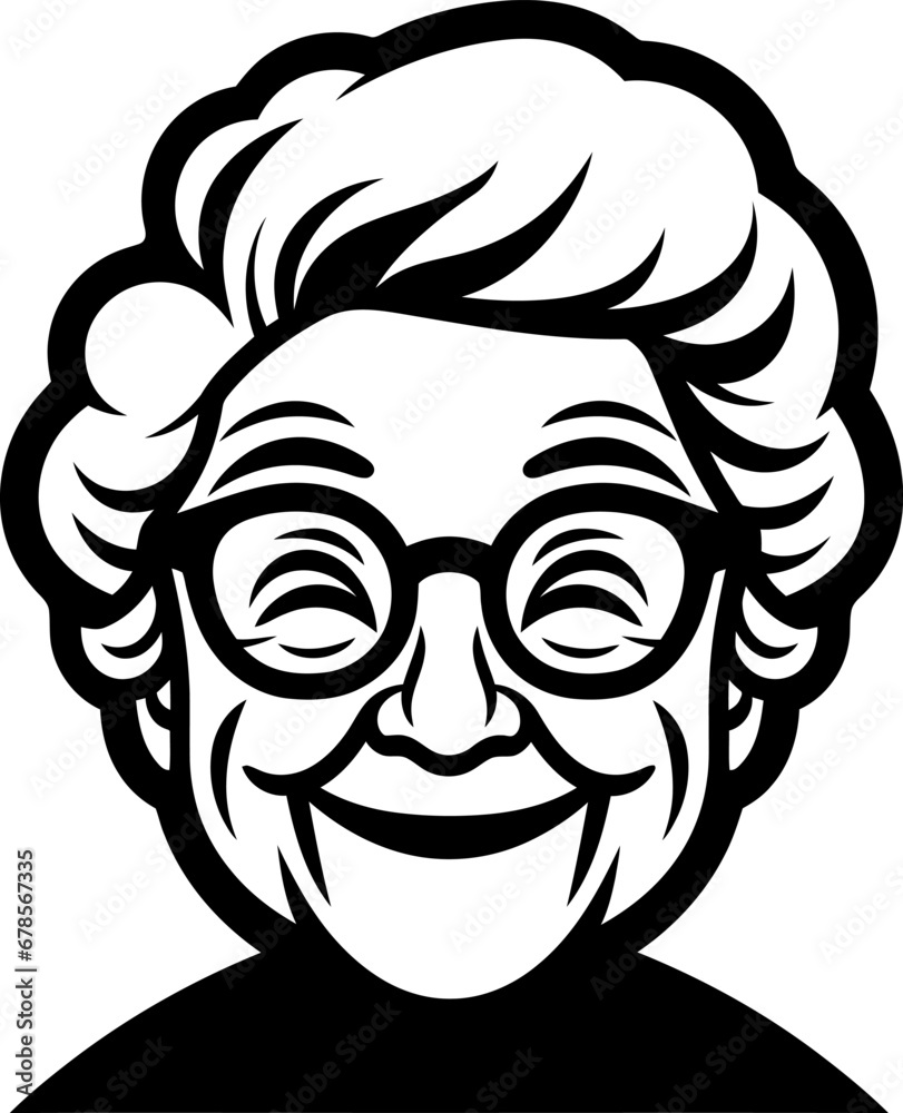 Happy old woman silhouette in black color. Vector template for laser ...