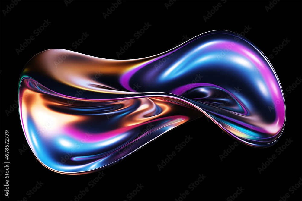 Bold holographic liquid metal shape isolated. Iridescent wavy melted ...