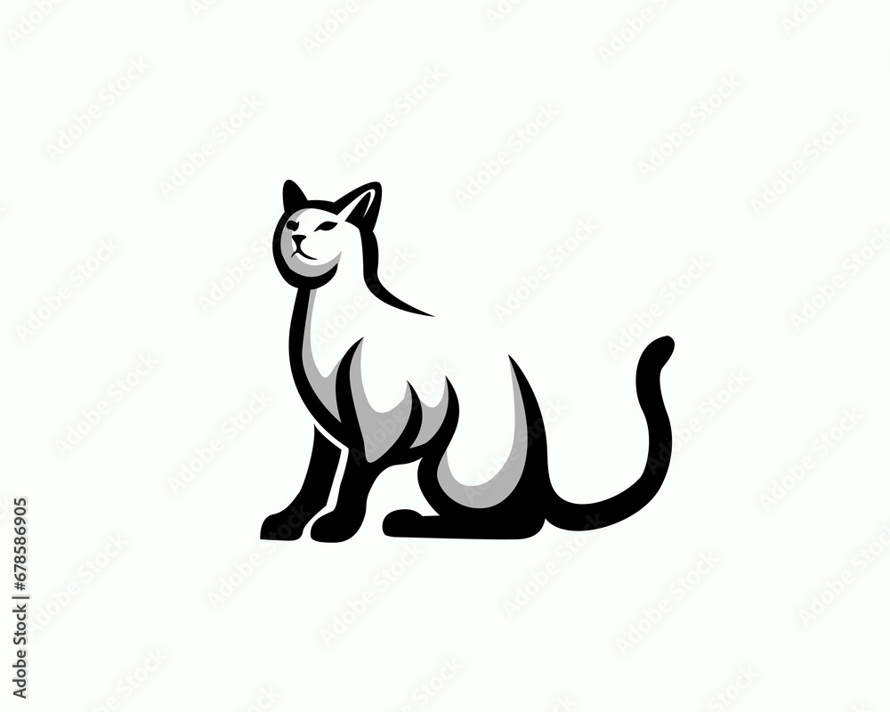 cat art look up drawing art logo design template illustration ...