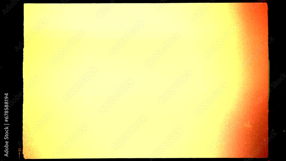 Bright yellow light leak on film roll, photo frame with, dust, noise ...