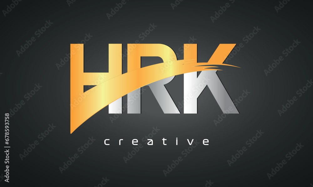 HRK Letters Logo Design with Creative Intersected and Cutted golden ...