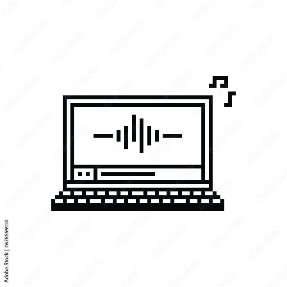 this is laptop icon 1 bit style in pixel art with black color and white ...