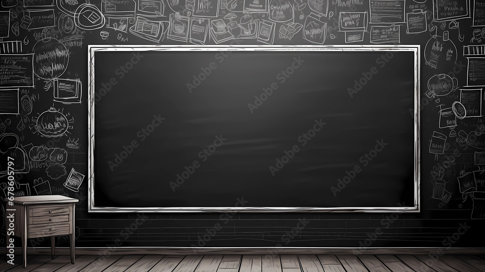 Hand drawn cartoon blackboard illustration material in classroom Stock ...