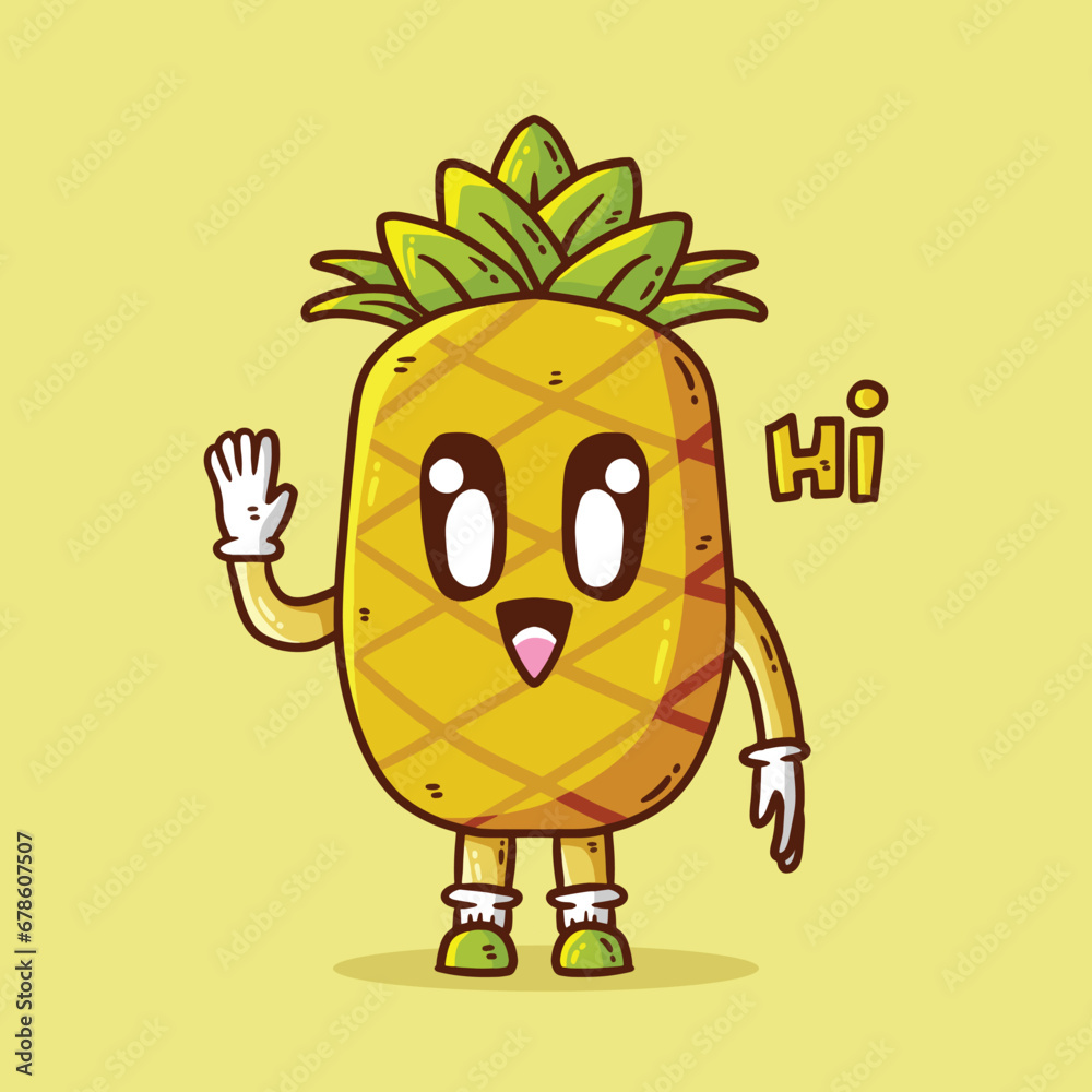 Cute happy Pineapple fruit mascot character vector cartoon illustration ...