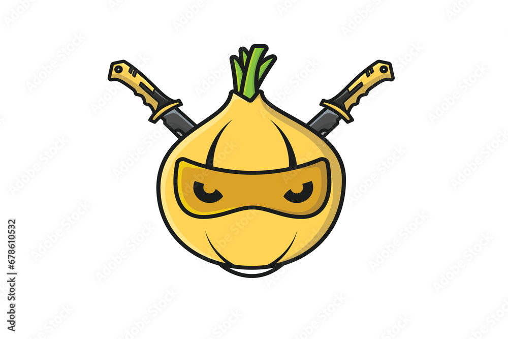 Onion Ninja with Swords vector illustration. Food nature icon concept ...