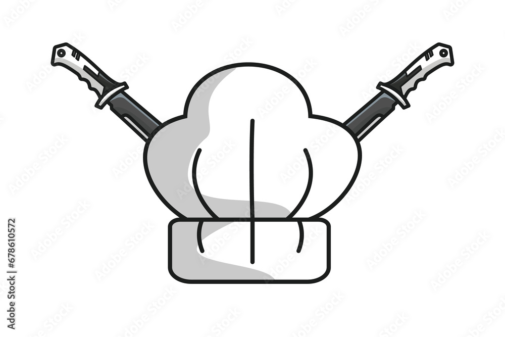 Metal Swords with Chef Cooking Hat vector illustration. Kitchen cooking ...
