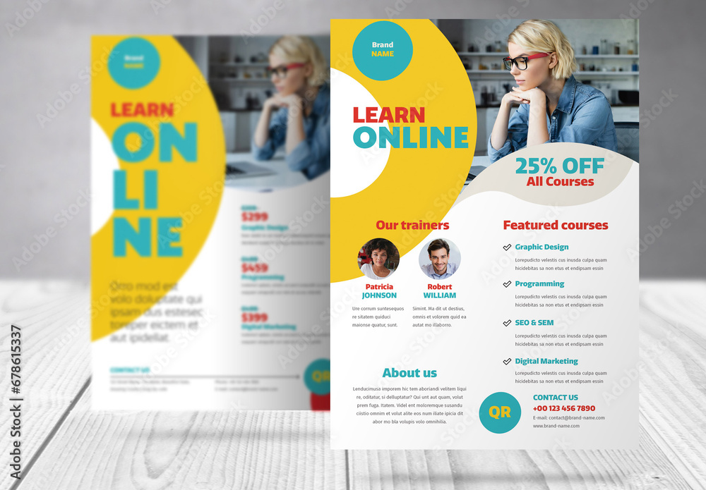 Online Course Flyer with Red, Blue and Orange Accents Stock Template ...