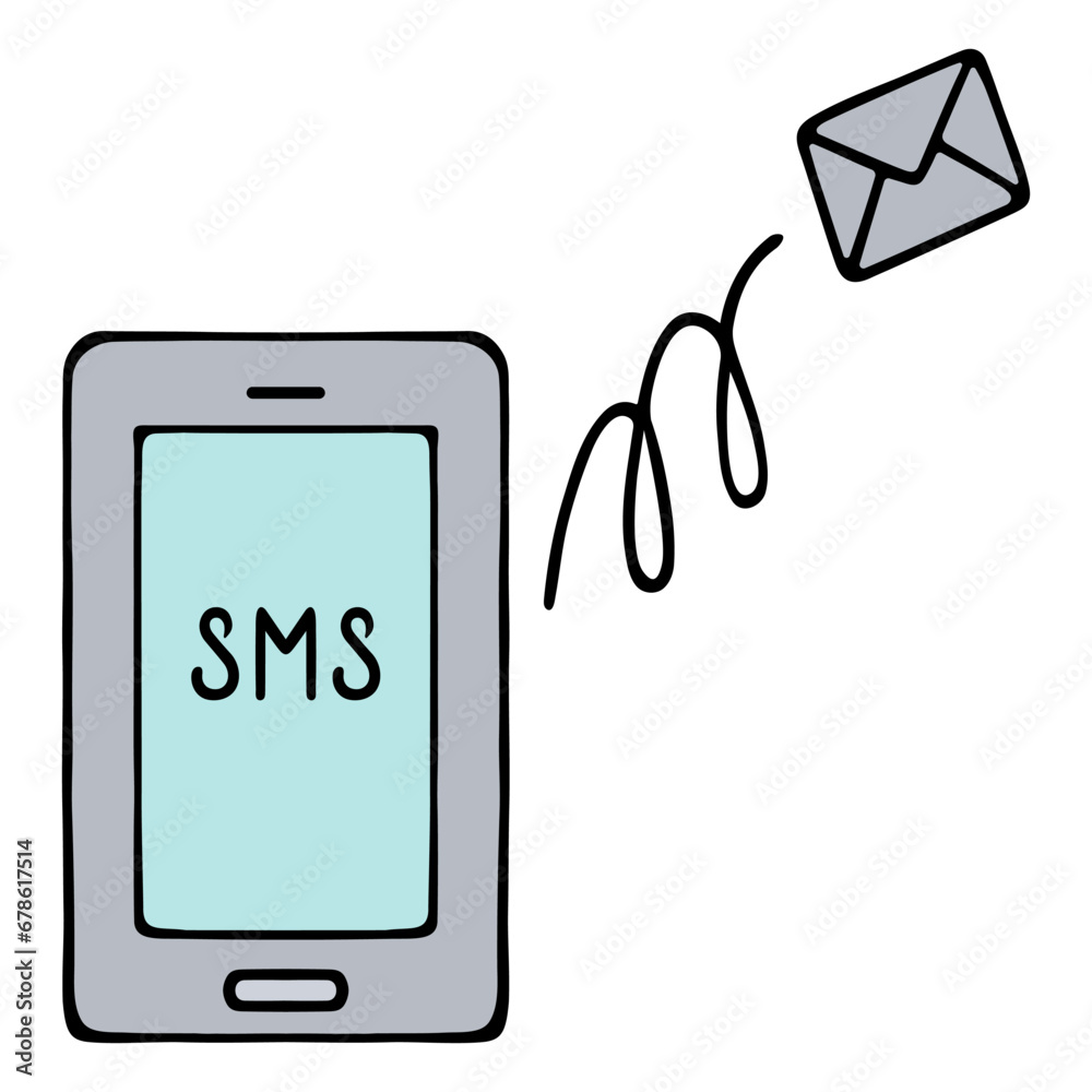 SMS has arrived. The message icon is lit on the green screen of a ...