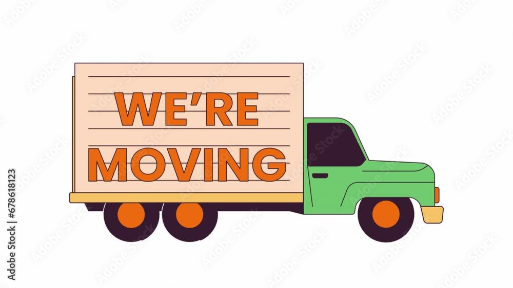 Moving truck riding line cartoon animation. Were moving. Shipping ...