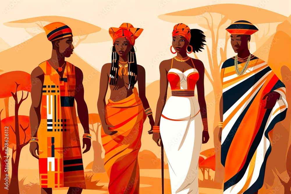 beautiful black family's parents and kids illustrations in cultural ...