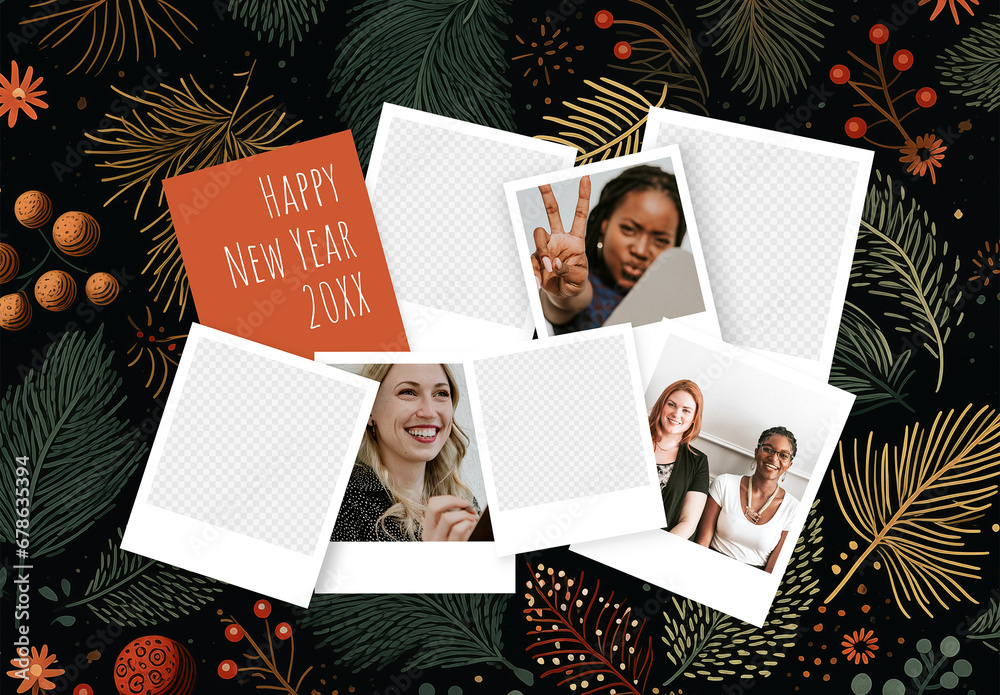New Year Style Mockup Scene With Polaroids Photo Placeholders and ...