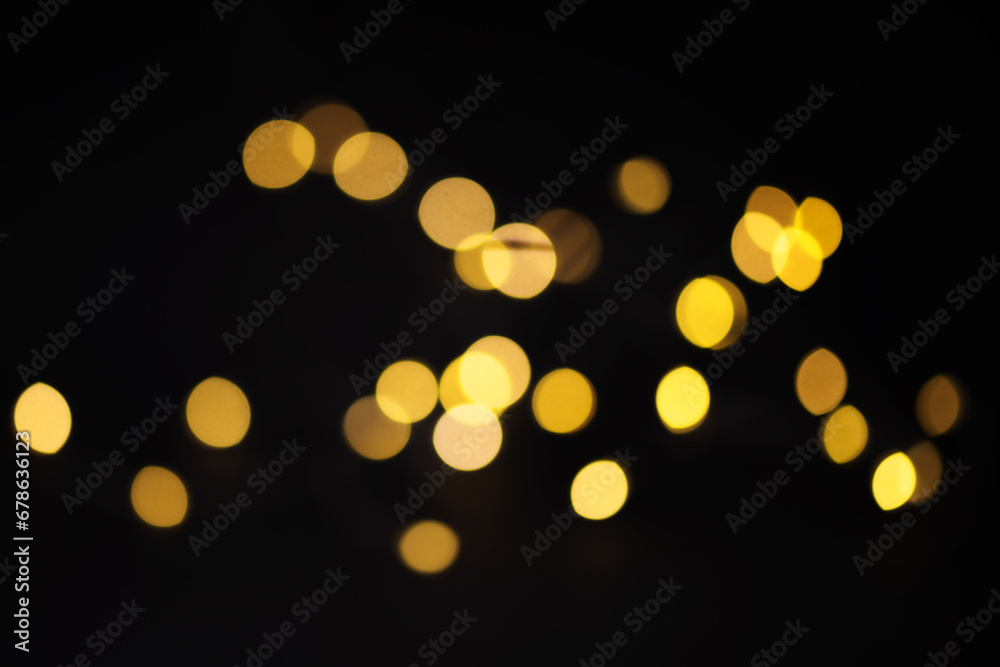 Golden defocused bokeh lights overlay. Golden coloured lens flare bokeh ...