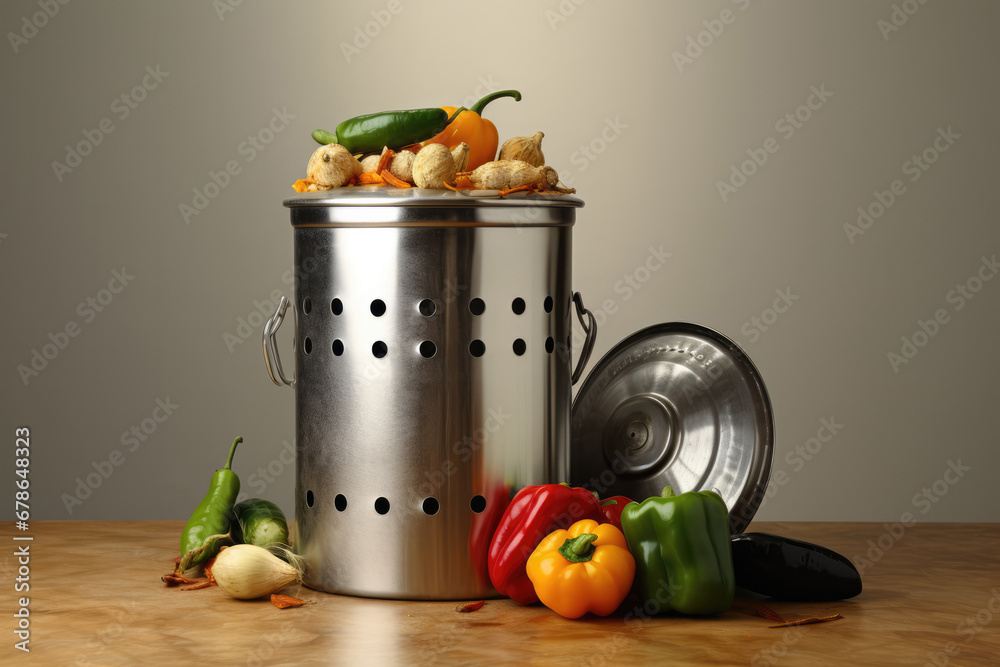 Compost Pot Container For Kitchen Waste Recycling. Сoncept Eco-Friendly ...