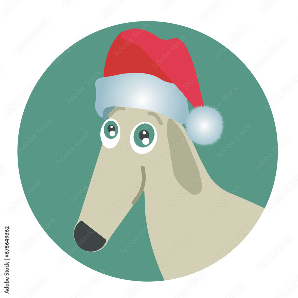 Cute beige borzoi dog meme of Xmas. Vector drawing of a dog whose ...