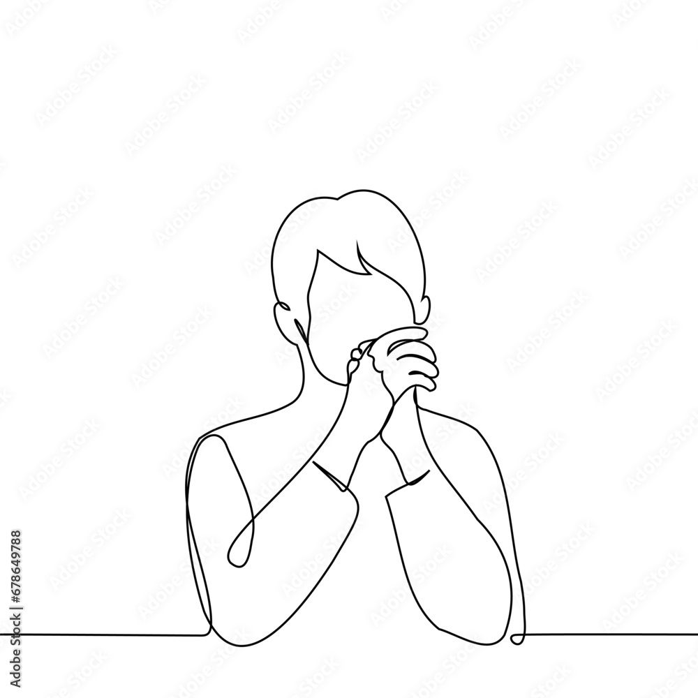man clasped his hands in a prayer gesture - one line art vector ...