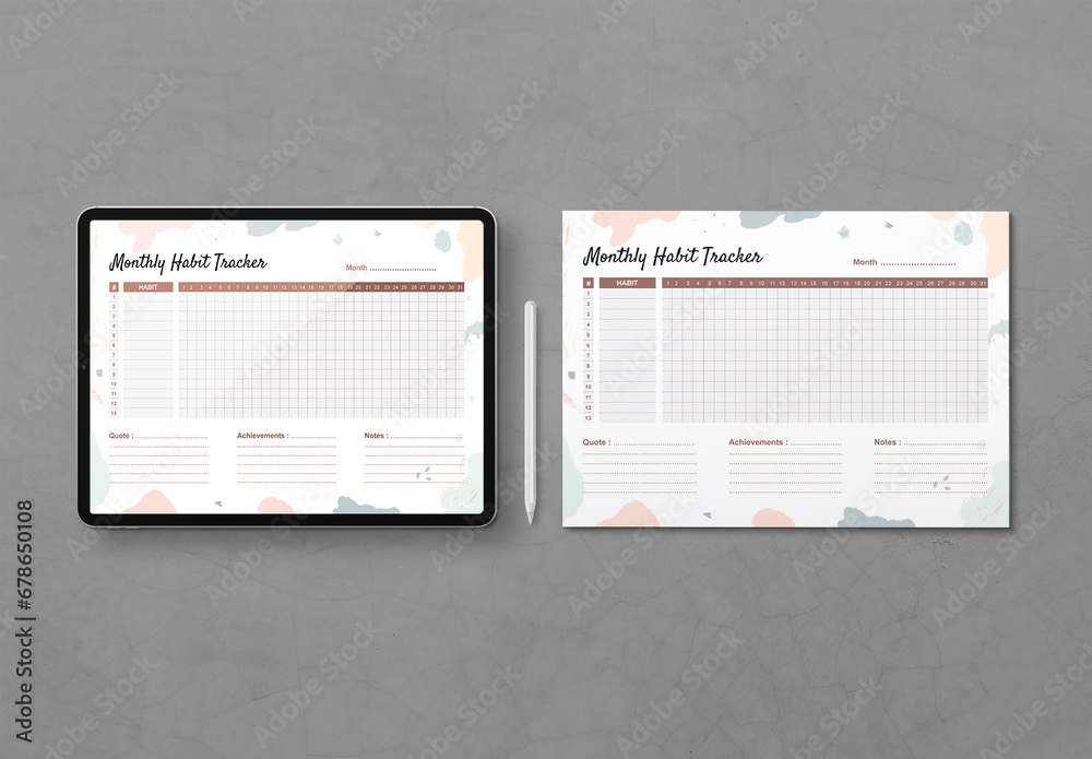 Editable Monthly Habit Tracker Stock Template | Adobe Stock