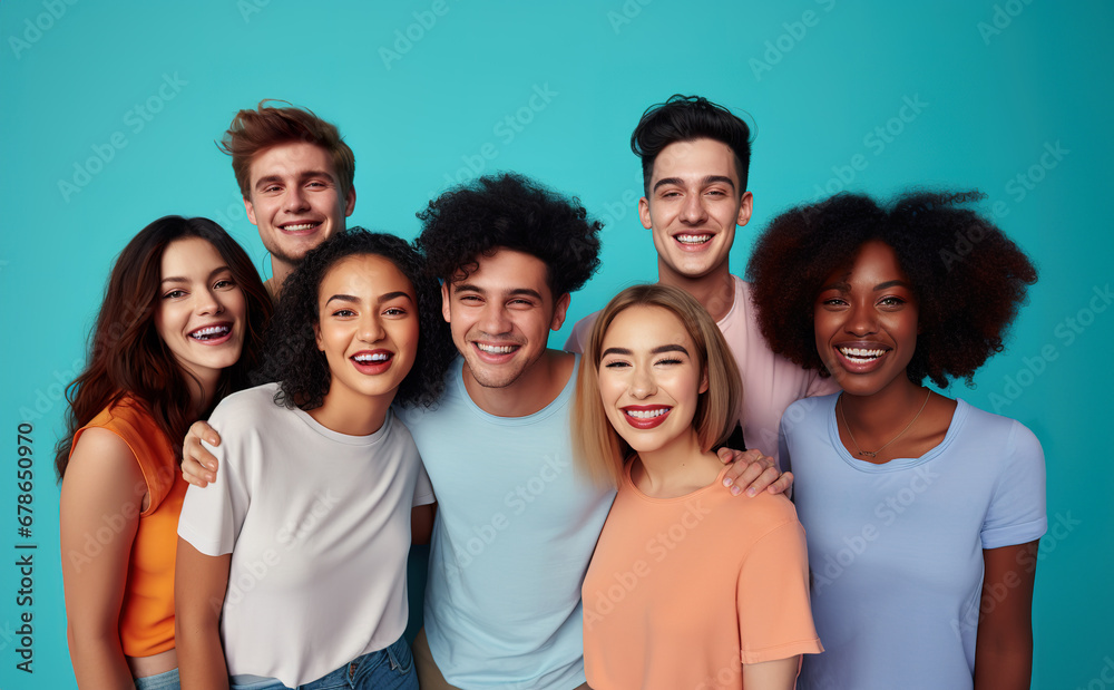 Group portrait of happy, smiling mixed race multi ethnic friends ...