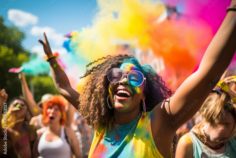 Joyful celebration of diversity at a pride event: Diverse group of ...