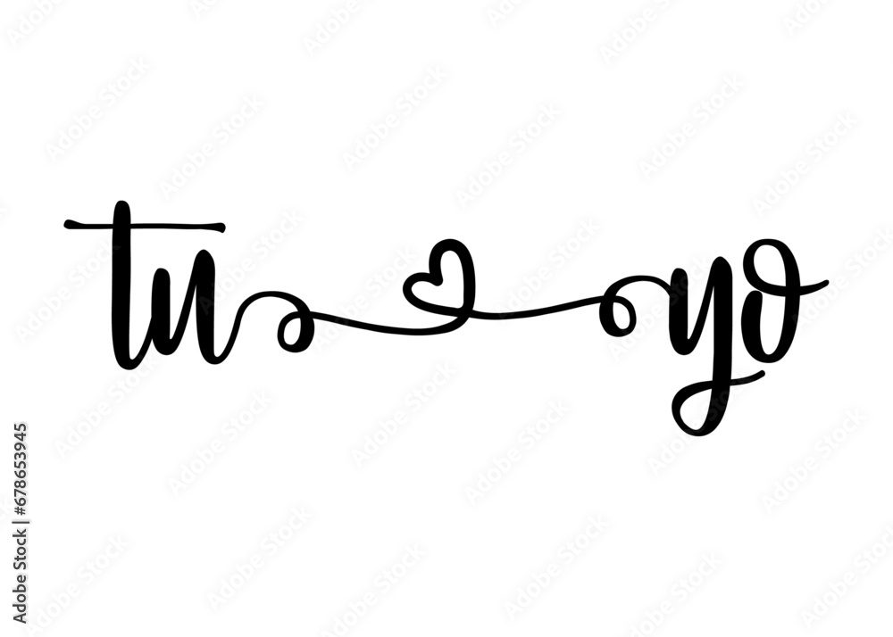 Logo con palabra en texto manuscrito tu y yo en español con raya de ...