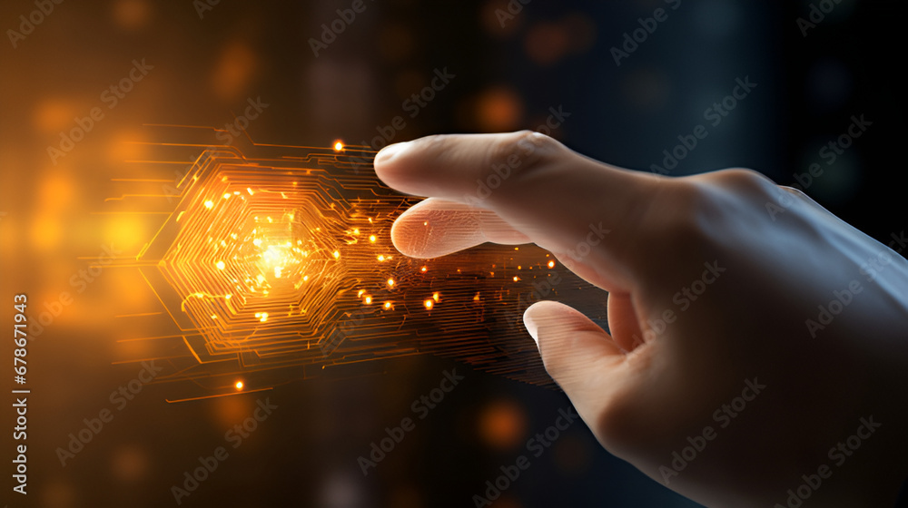 Virtual Touchpoints, A person is touching a virtual screen to scan fingerprint Encounter with ...