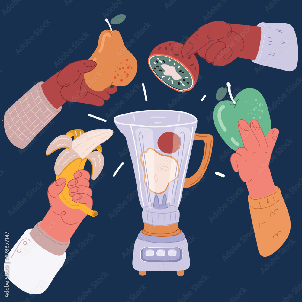 Cartoon vector illustration of Prepare with a blender. Mix food with a ...