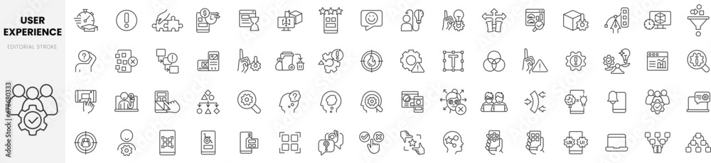 Set of linear user experience and interface design icons. Thin outline icons pack. Vector ...
