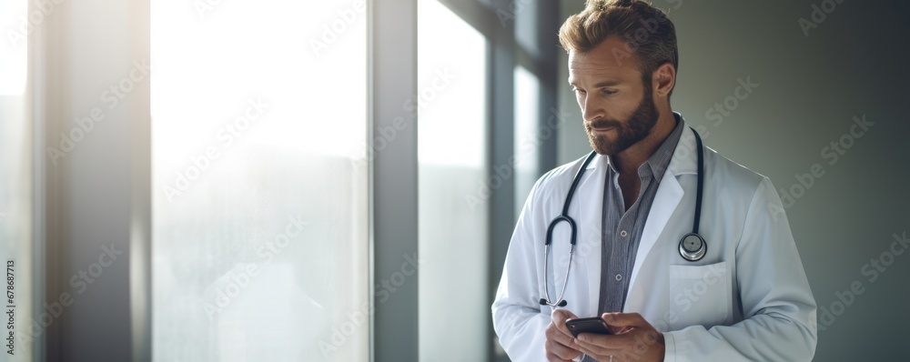 Doctor man with stethoscope in hospital. Medical doctor ER, surgeon and ...