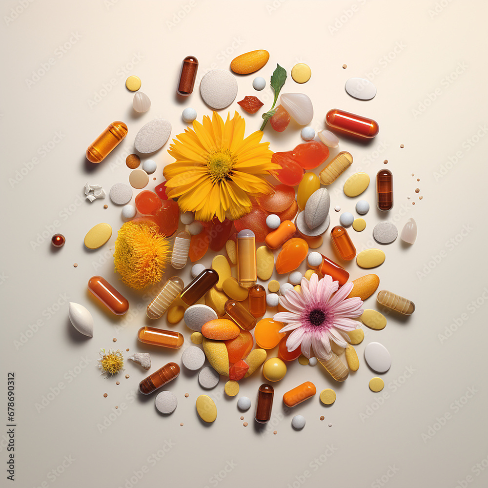 clean, modern visuals of supplements and vitamins, pill form, powder ...
