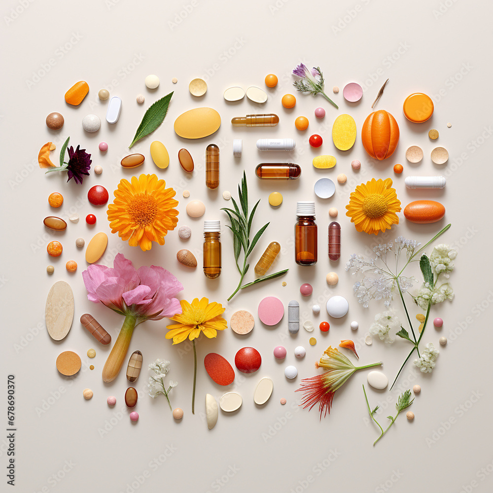clean, modern visuals of supplements and vitamins, pill form, powder ...