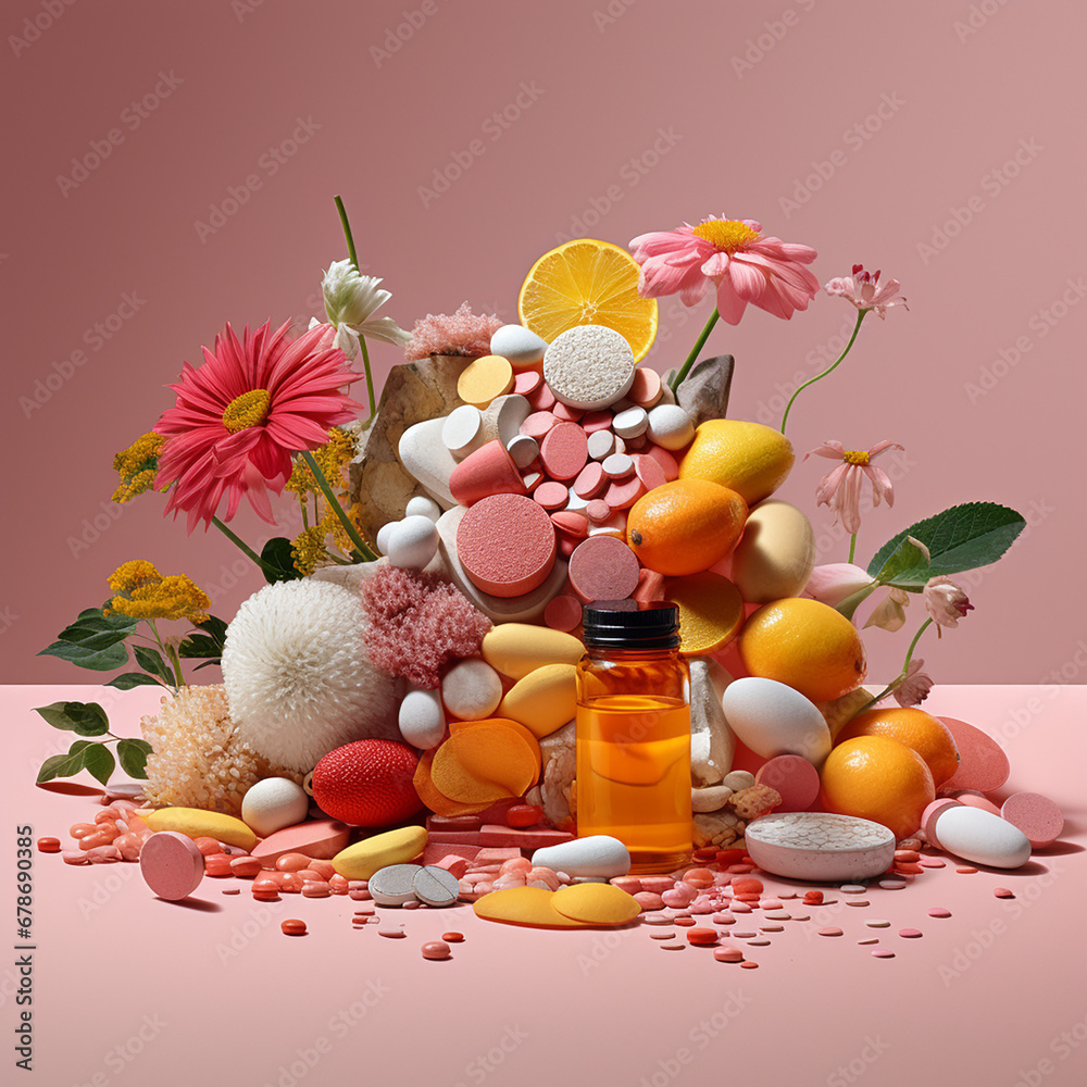 clean, modern visuals of supplements and vitamins, pill form, powder ...