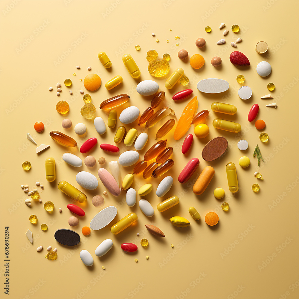 clean, modern visuals of supplements and vitamins, pill form, powder ...