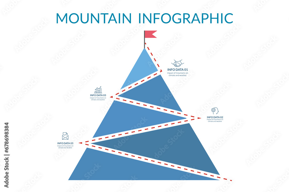 Path on mountain infographic to success. Six step mountain. Business ...