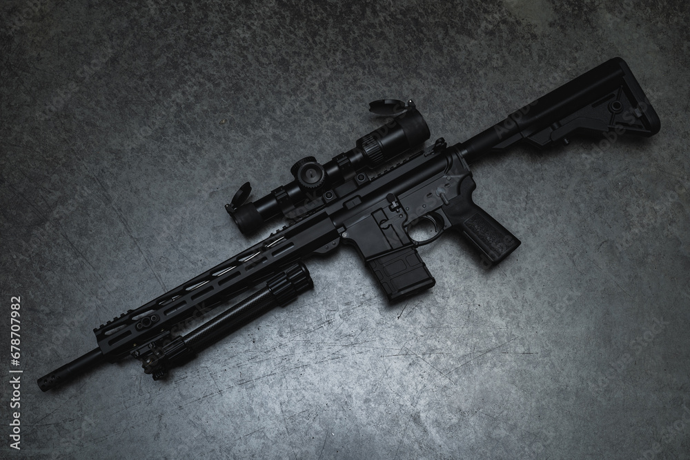Tactical rifle ar 15 with optical sight and bipod. Stock Photo | Adobe ...