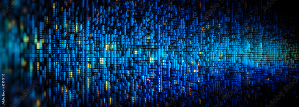 blue digital matrix with a dark background. It looks like computer code ...