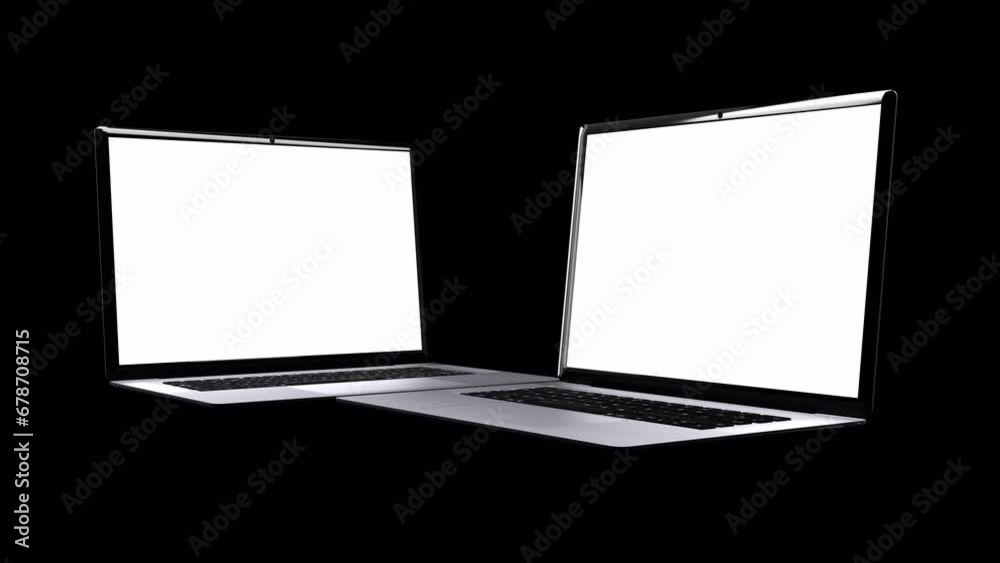 Realistic laptop with empty screen animation isolated on transparent ...
