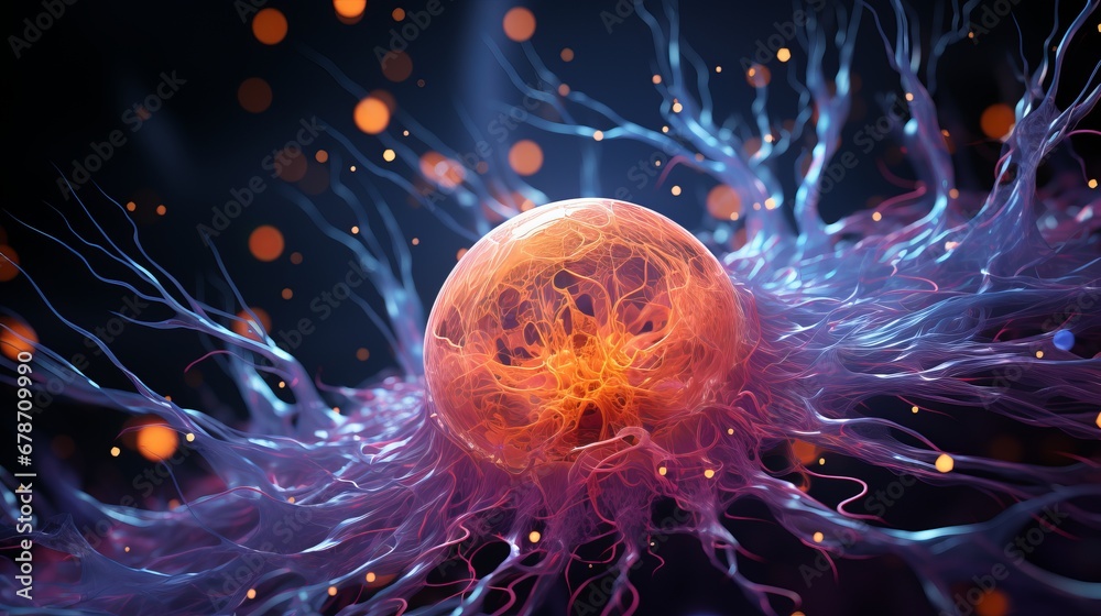 macro cells in the process of division. Protruding fibrous structures ...