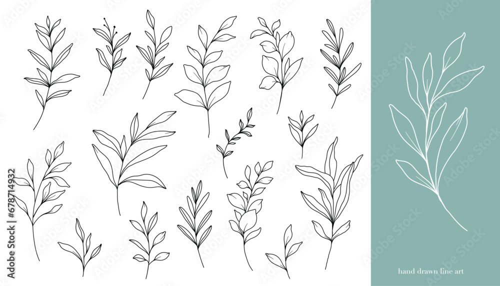 Greenery Line Art. Floral Frames and Bouquets Line Art. Fine Line ...