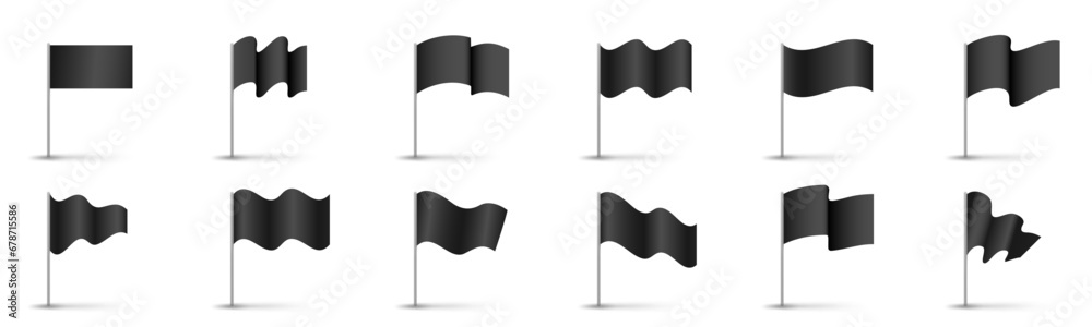 Black flag set template. Clean horizontal waving flag mockup on ...